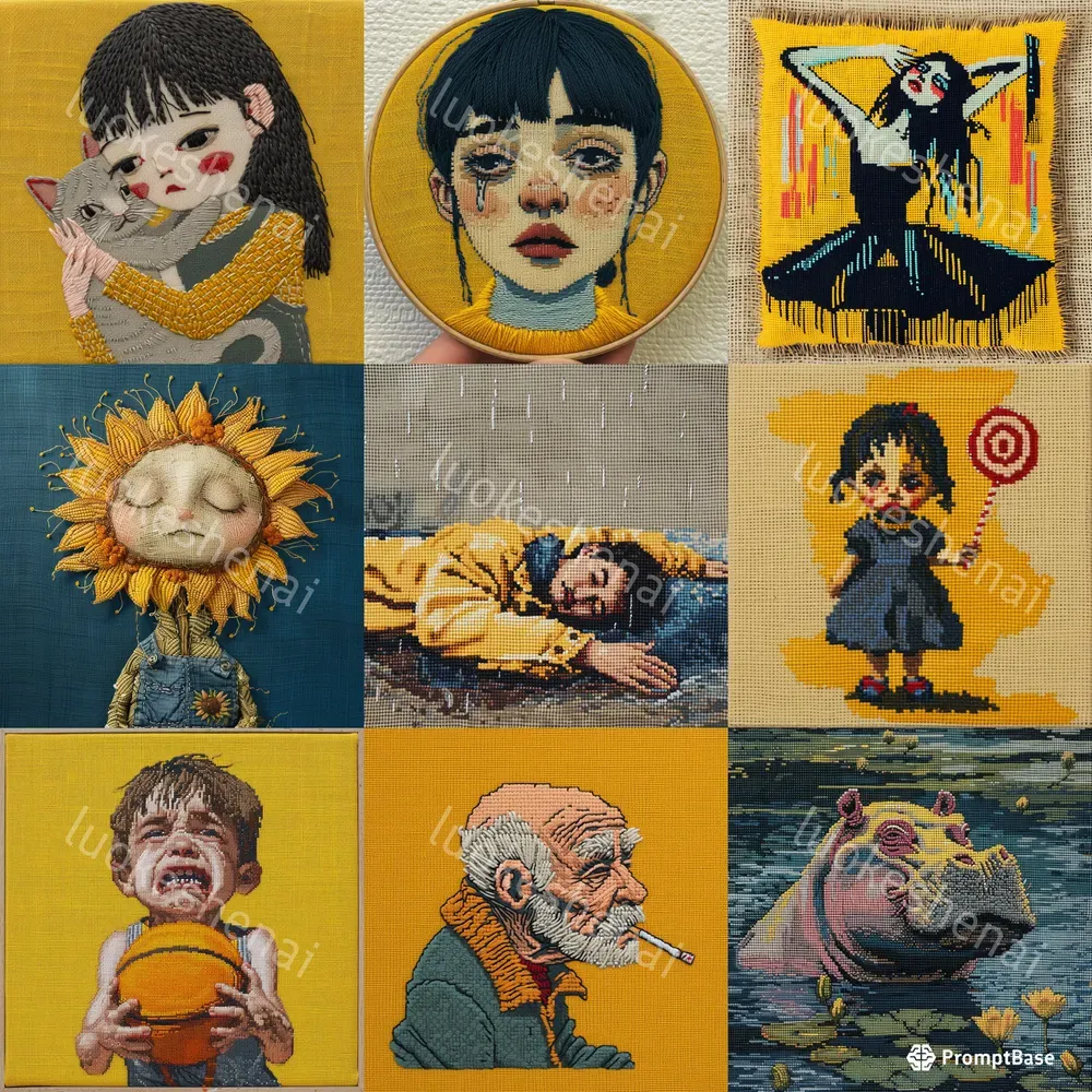 Cross Stitch Injury Grotesque Cartoons Midjourney Prompt | PromptBase