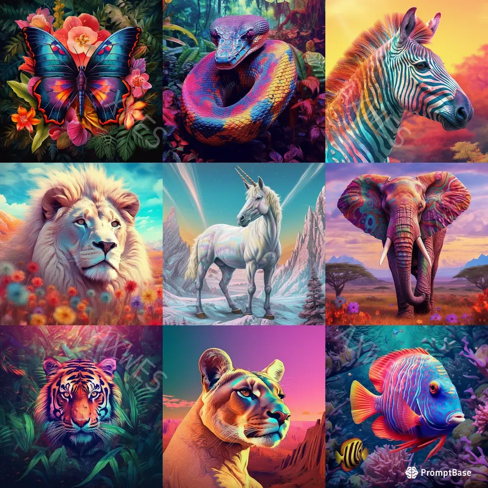 Hyperrealistic Psychedelic Animals Midjourney Prompt | PromptBase