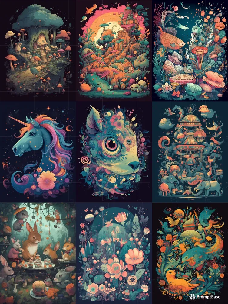 Whimsical Creatures T-shirt Designs Midjourney Prompt | PromptBase