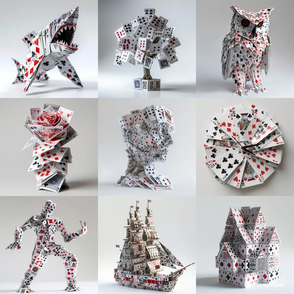 3D Objects Made Of Playing Cards Midjourney Prompt | PromptBase