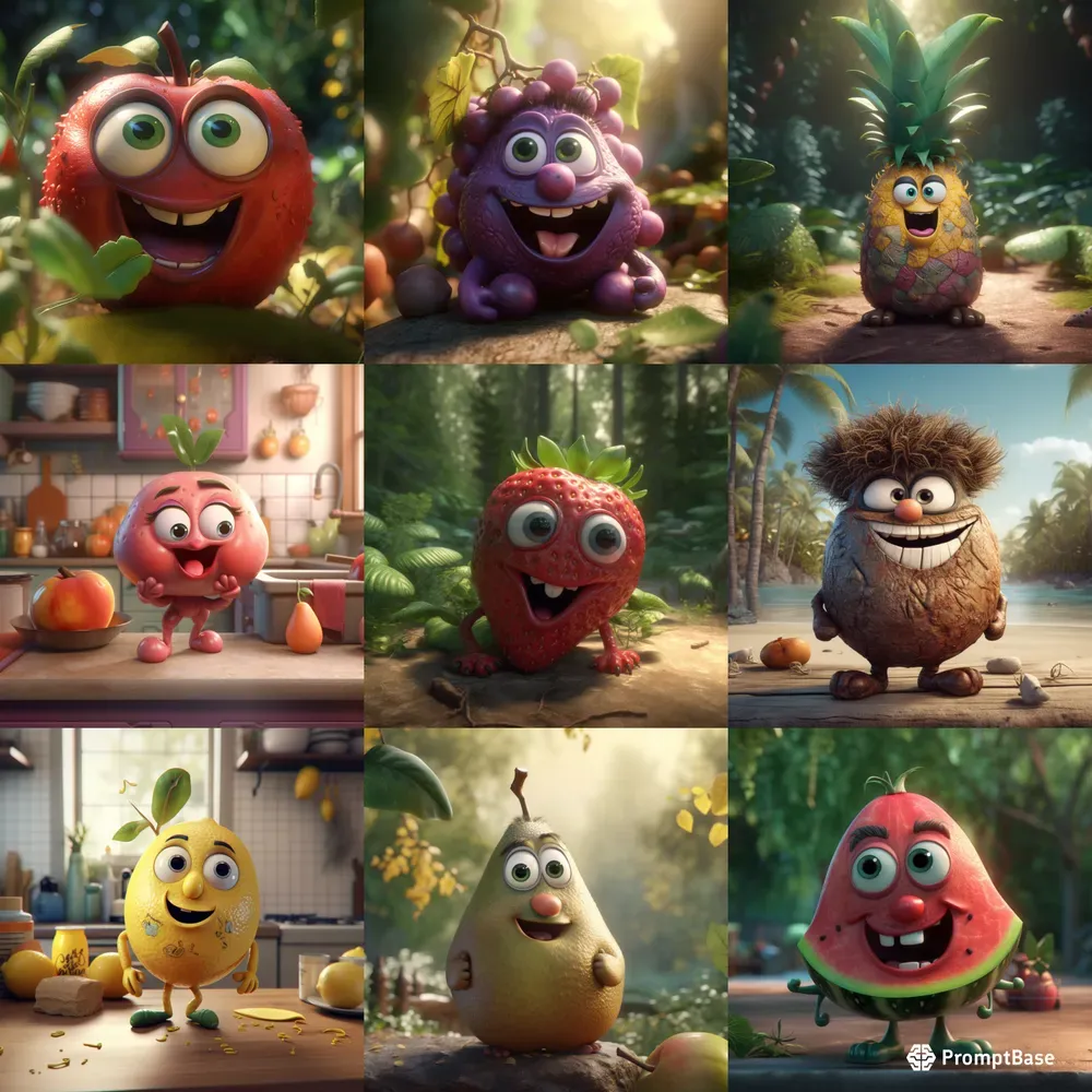 Funny Fruit 3D Characters Midjourney Prompt | PromptBase