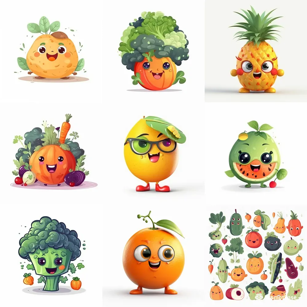 Funny Fruits And Vegetables Illustrations Midjourney Prompt | PromptBase