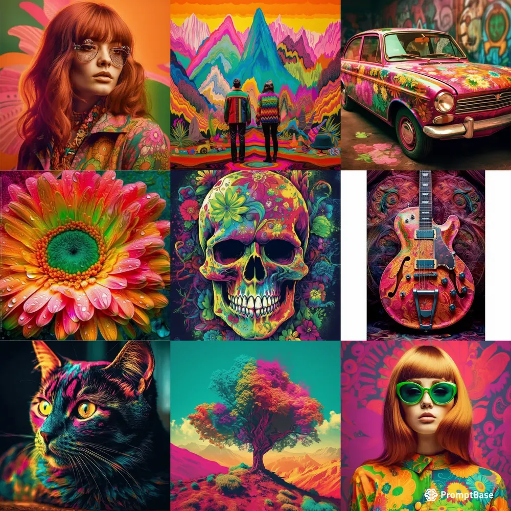 Hippy Psychedelic Posters Midjourney Prompt | PromptBase