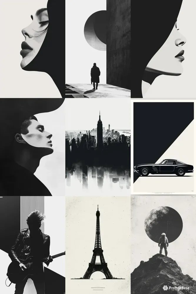 Modern Minimalist Black White Posters Midjourney Prompt | PromptBase