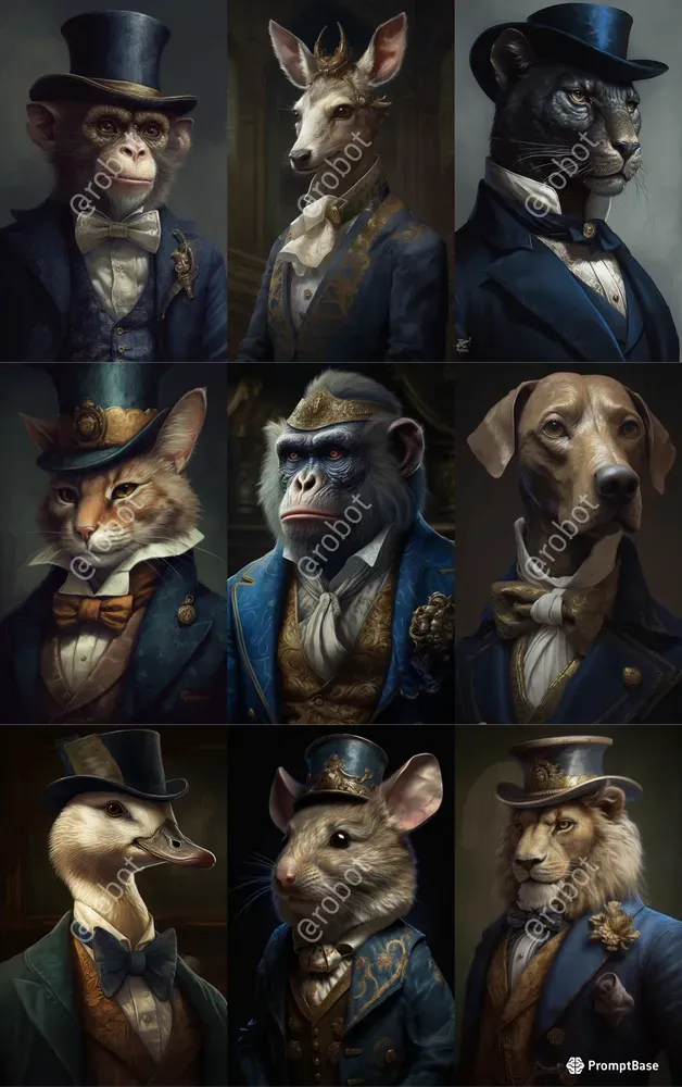 18th Century Aristocrat Animal Paintings Midjourney Prompt | PromptBase