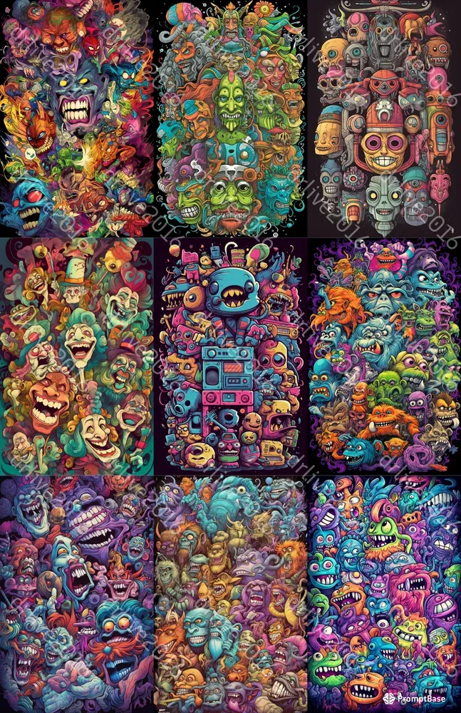 The Trippy Monsters Illustrations Midjourney Prompt | PromptBase