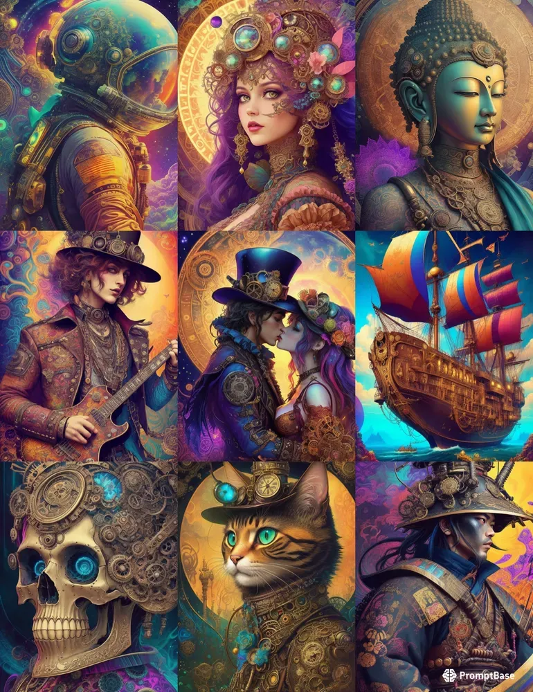 Psychedelic Art Meet Steampunk Leonardo Ai Prompt | PromptBase
