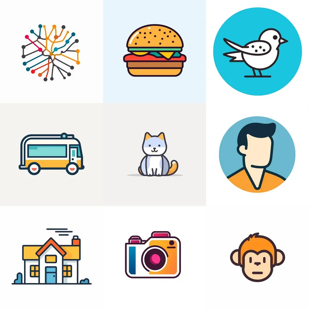 Flat Cartoonish Icons Midjourney Prompt | PromptBase