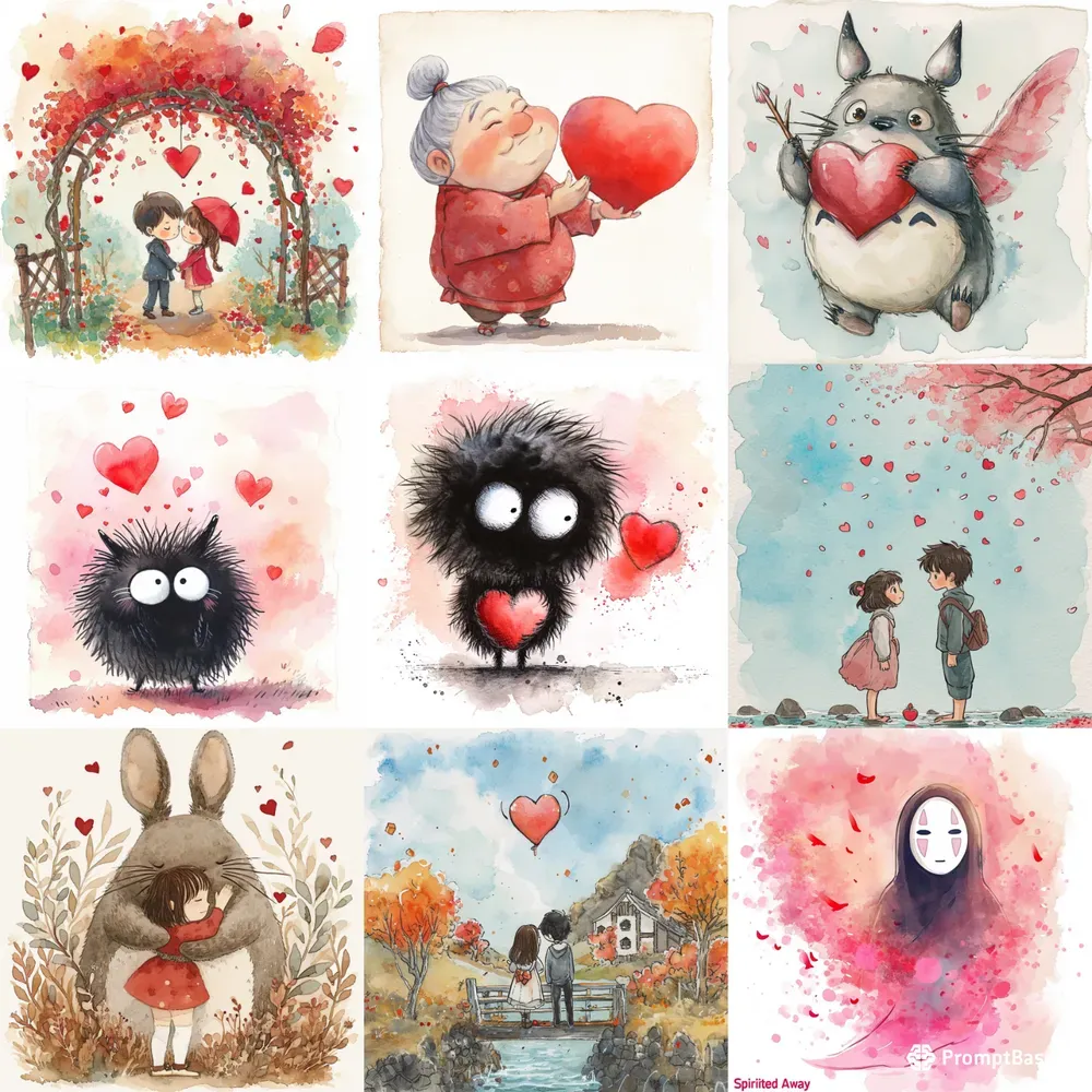 Ghibli Inspired Valentines Day Designs Midjourney Prompt | PromptBase