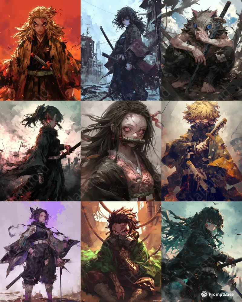 Dystopian Demon Slayer Epics Midjourney Prompt | PromptBase