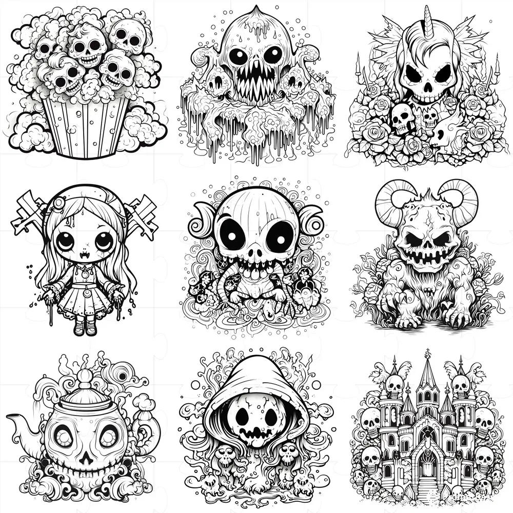 Creepy Kawaii Horror Coloring Book Pages Midjourney Prompt | PromptBase