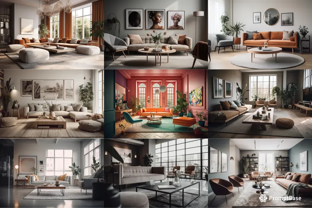 Modern Living Room Interior Design Ideas Midjourney Prompt | PromptBase