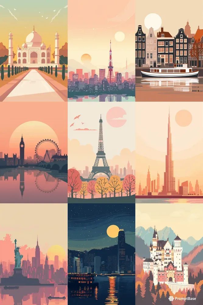 Minimal Pastel Travel Posters Midjourney Prompt | PromptBase