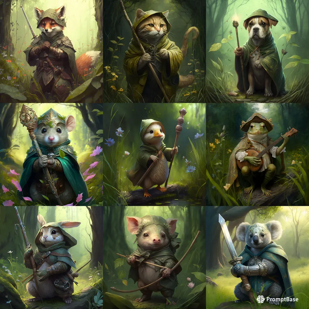 Cute Animal Woodland Fantasy RPG Heroes Midjourney Prompt | PromptBase