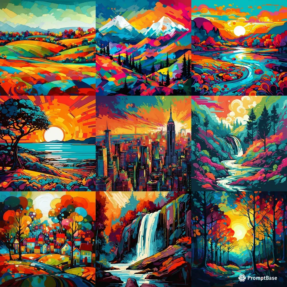 Pop Art Landscape Illustrations Midjourney Prompt | PromptBase