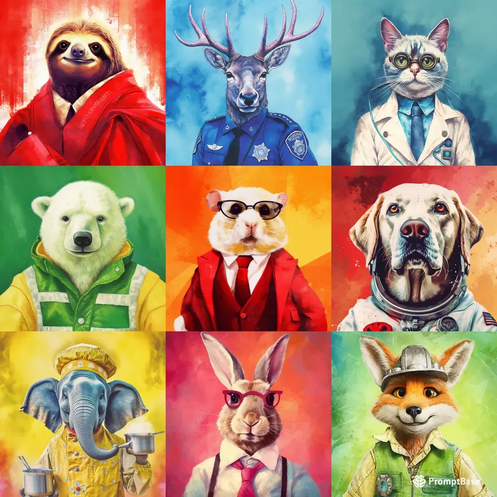 Brightly Coloured Animal Characters Midjourney Prompt | PromptBase