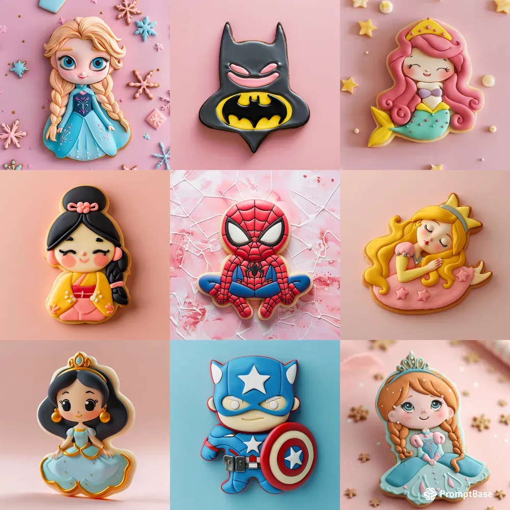 Disney Princesses And Marvel Heroes Cookies Midjourney Prompt | PromptBase