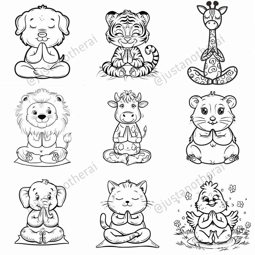 Colouring Pages Yoga Animals Midjourney Prompt | PromptBase