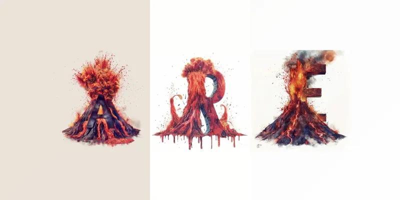 Erupting Letters Volcano Power Alphabet Generator App | PromptBase