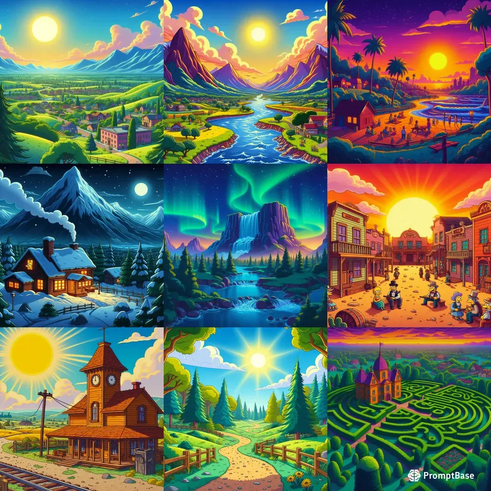 The Simpsons Style Landscapes DALL·E Prompt | PromptBase