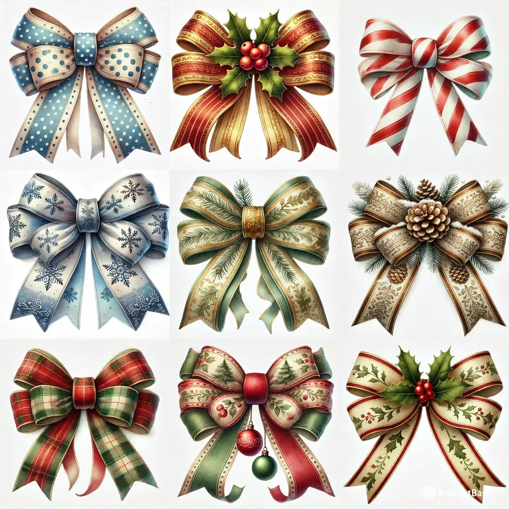 Vintage Watercolor Christmas Bow Designs DALL·E Prompt | PromptBase