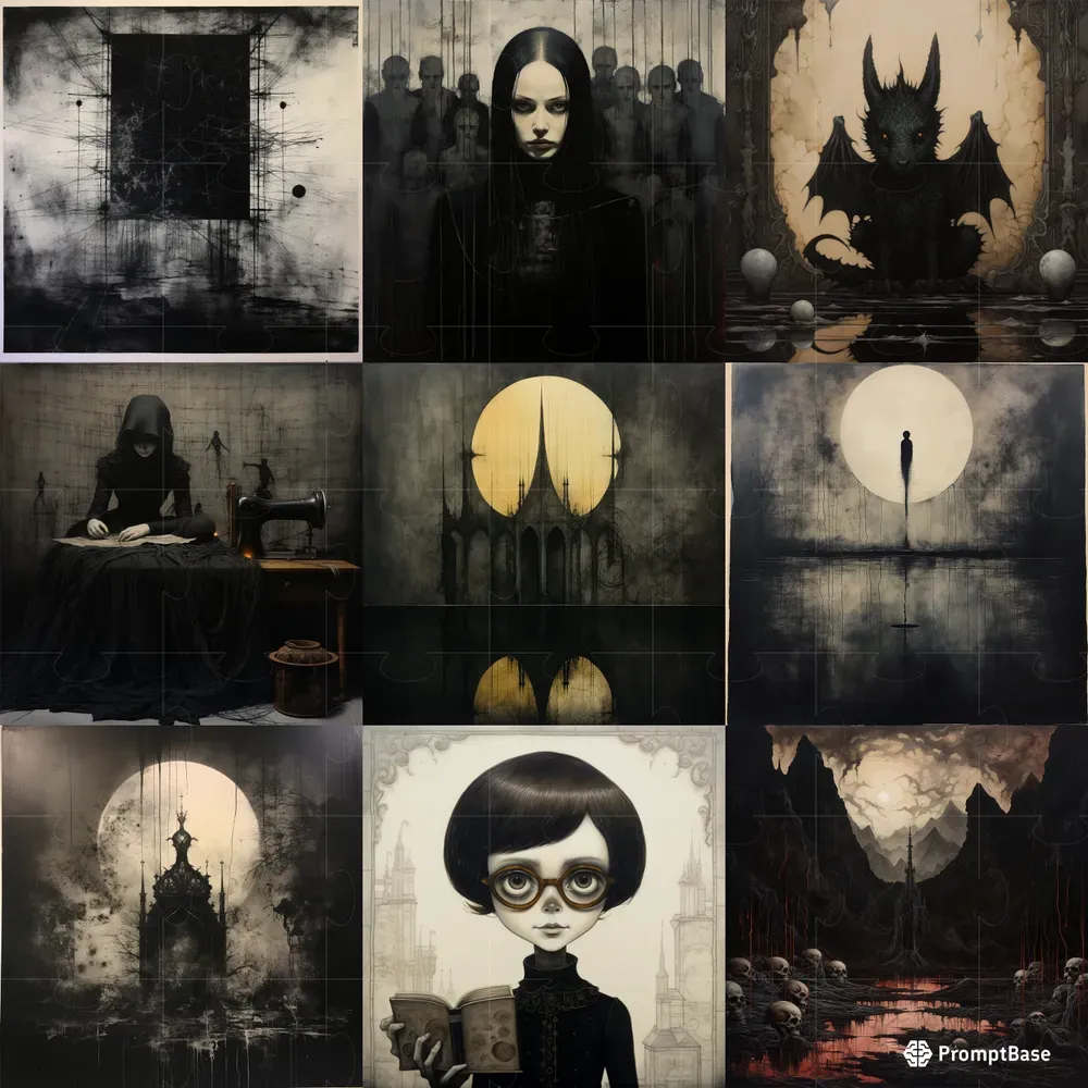 Gothic Minimalistic Illustrations Midjourney Prompt | PromptBase