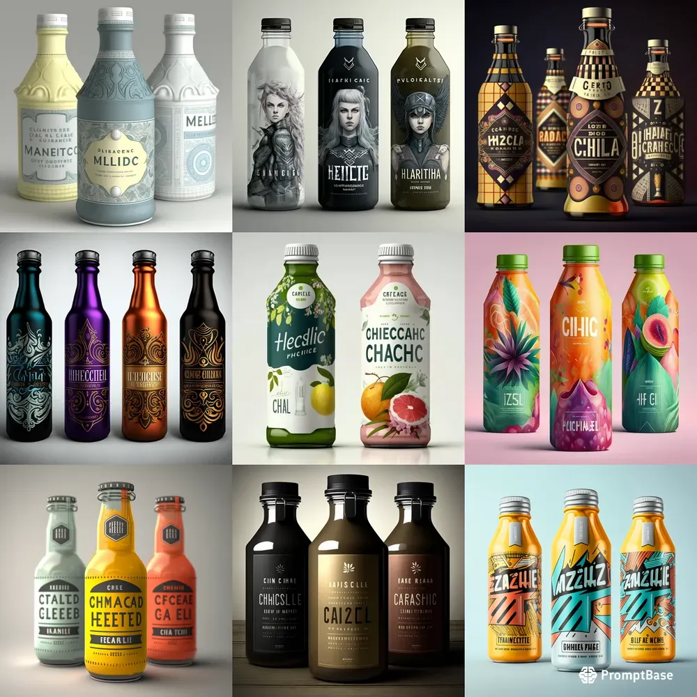 Professional Beverage Bottle Designs Midjourney Prompt | PromptBase
