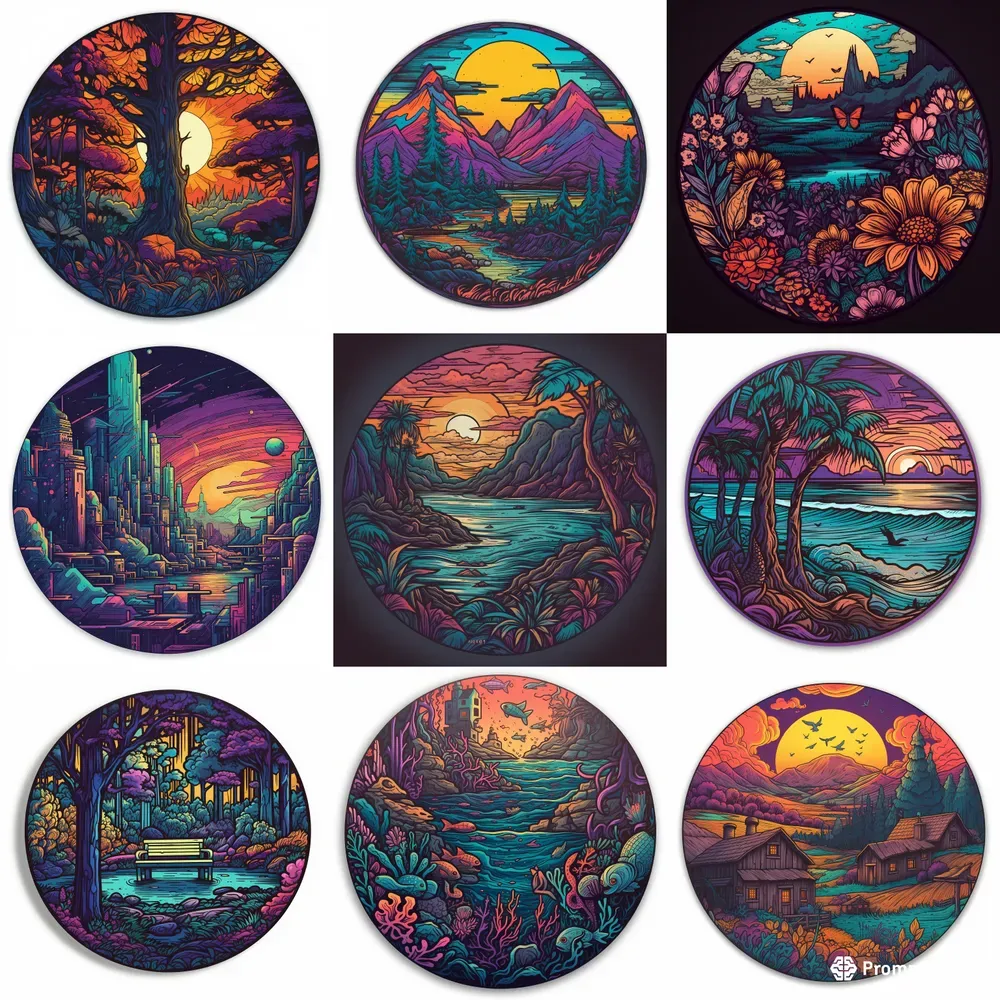 Colorful Scenery Stickers Midjourney Prompt | PromptBase