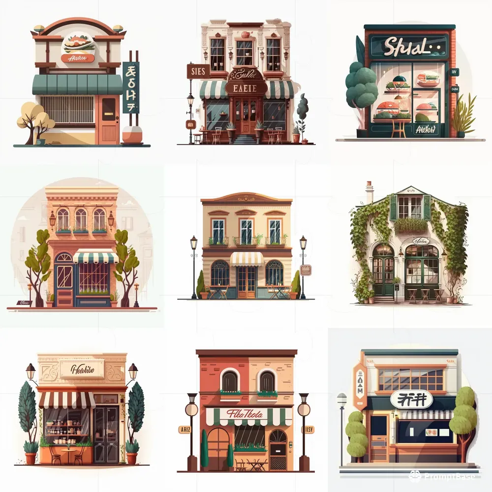 Restaurant Facades Illustrations Midjourney Prompt | PromptBase