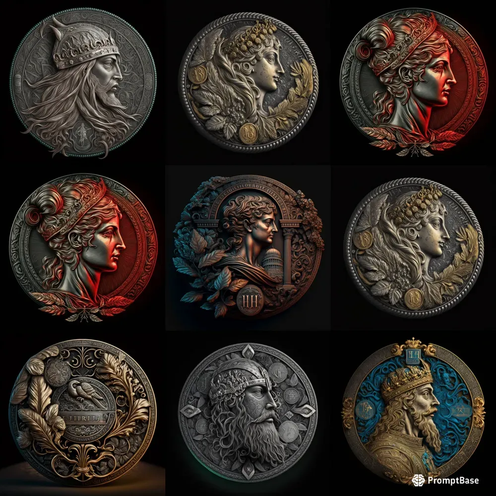 Coin Illustration Designs Midjourney Prompt | PromptBase