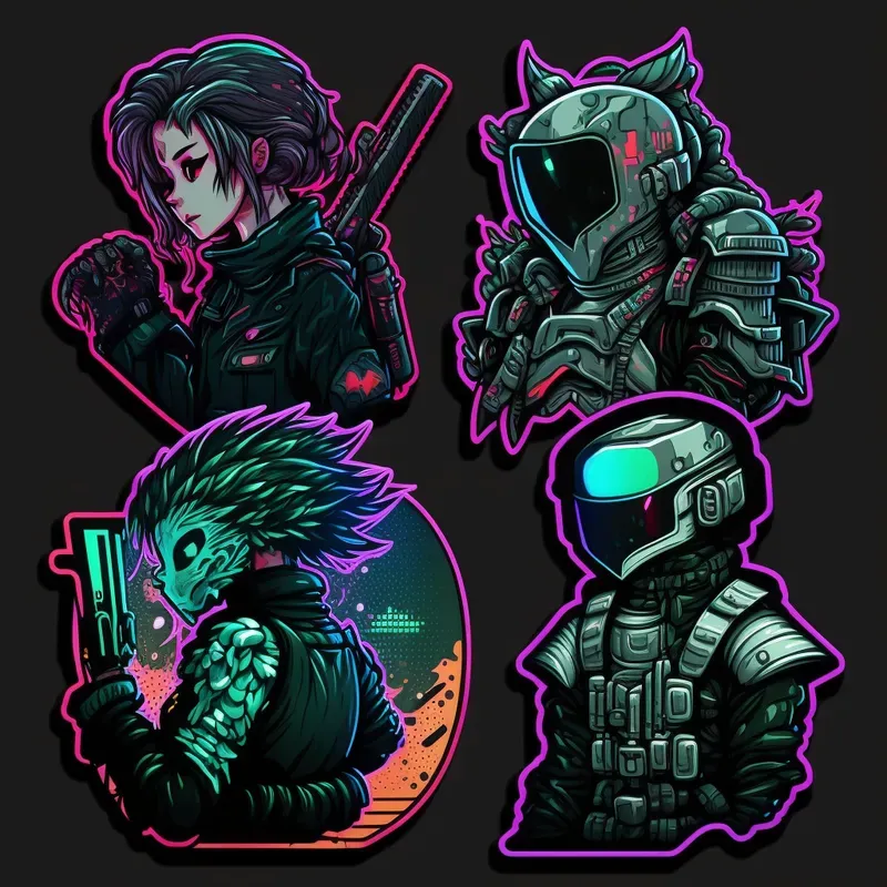 Sticker Packs In Cyberpunk Style Midjourney Prompt | PromptBase