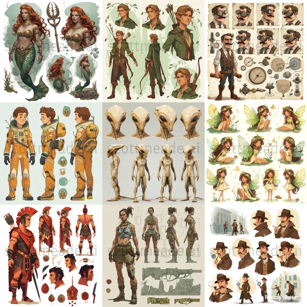 Consistent Character Sheet Poses Midjourney Prompt | PromptBase