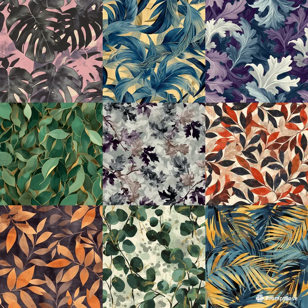 Leafy Old Fabric Style Patterns Midjourney Prompt | PromptBase
