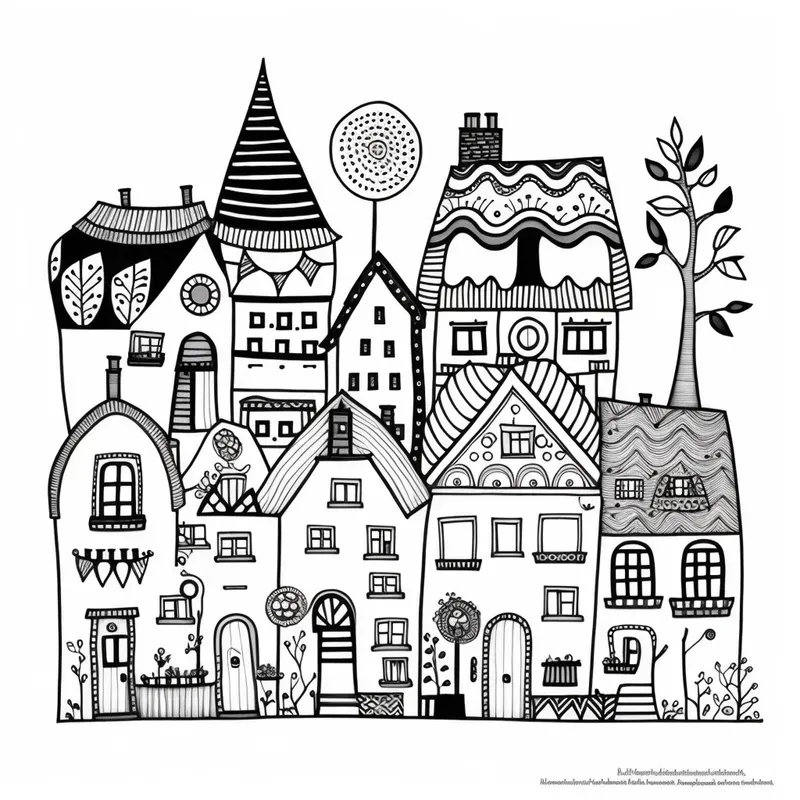 Folk Art Coloring Page Illustrations Midjourney Prompt | PromptBase