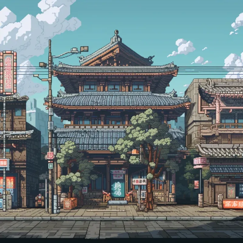 16bit Pixel Art Buildings Midjourney Prompt | PromptBase