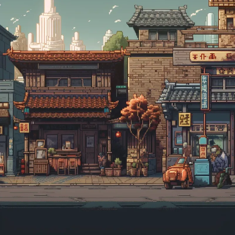 16bit Pixel Art Buildings Midjourney Prompt | PromptBase