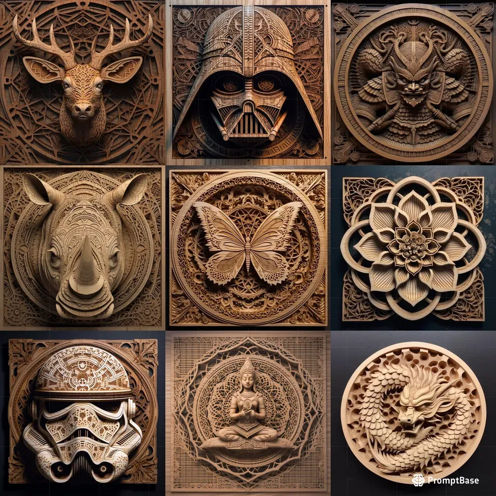 Wood Laser Cut Mandalas With A Twists Midjourney Prompt | PromptBase