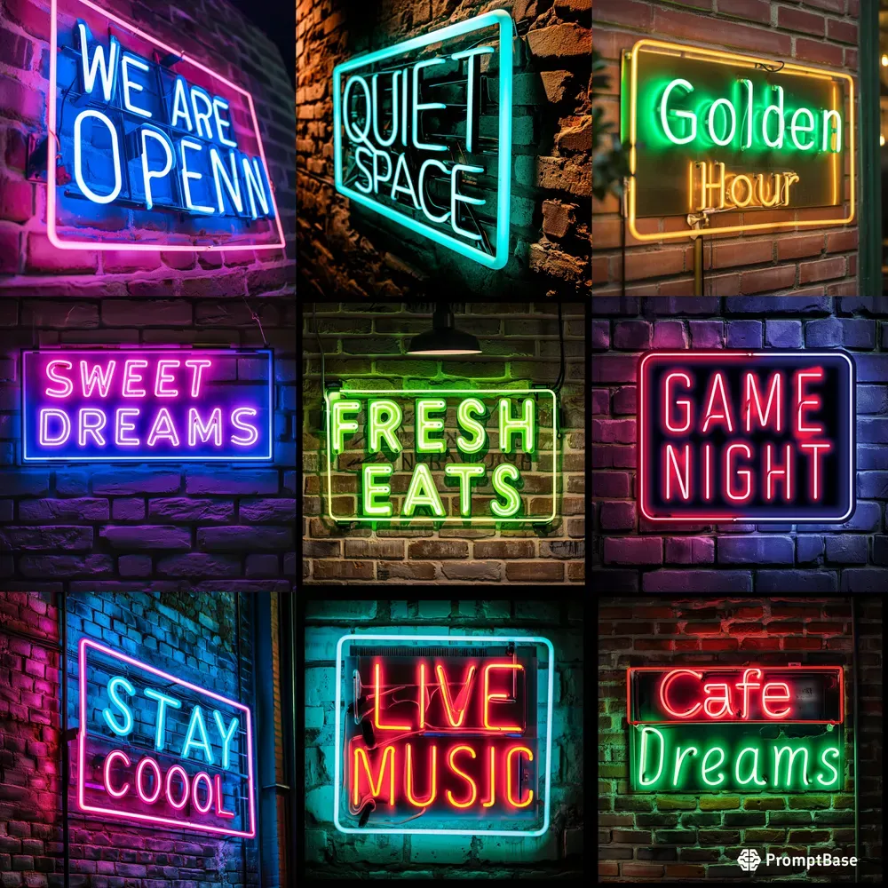 Customizable Neon Text Signs Midjourney Prompt | PromptBase