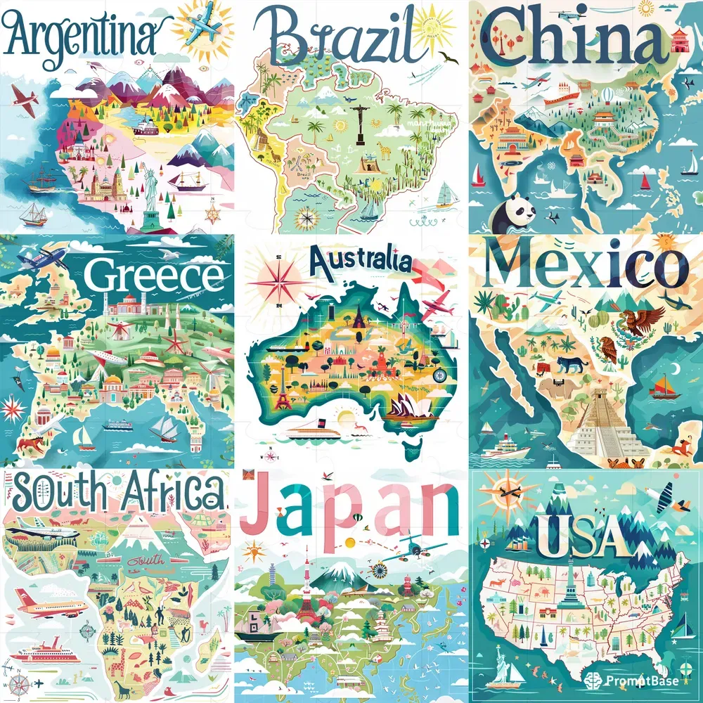 Tourist Maps In Cartoon Style Midjourney Prompt | PromptBase