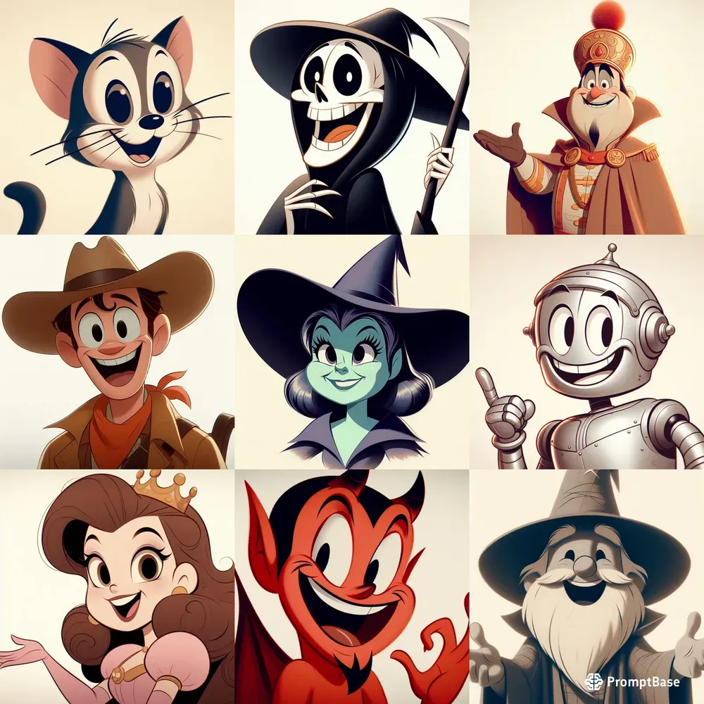 Vintage Cartoon Characters DALL·E Prompt | PromptBase