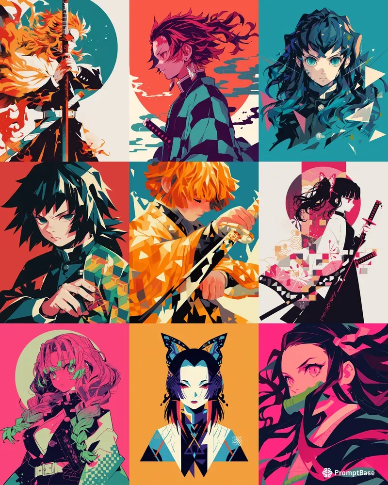 Geometric Tributes To Demon Slayer Midjourney Prompt | PromptBase