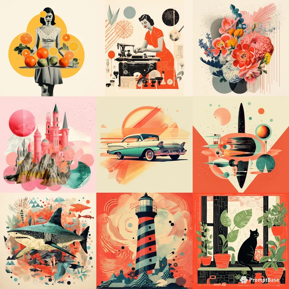 Risograph Collage Poster Art Midjourney Prompt | PromptBase