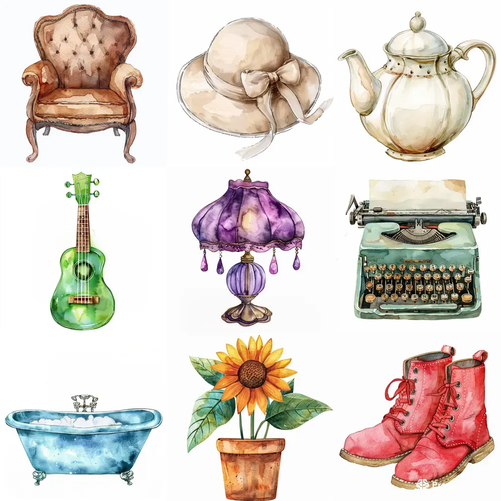 Clipart Watercolor Vintage Aesthetics Midjourney Prompt | PromptBase