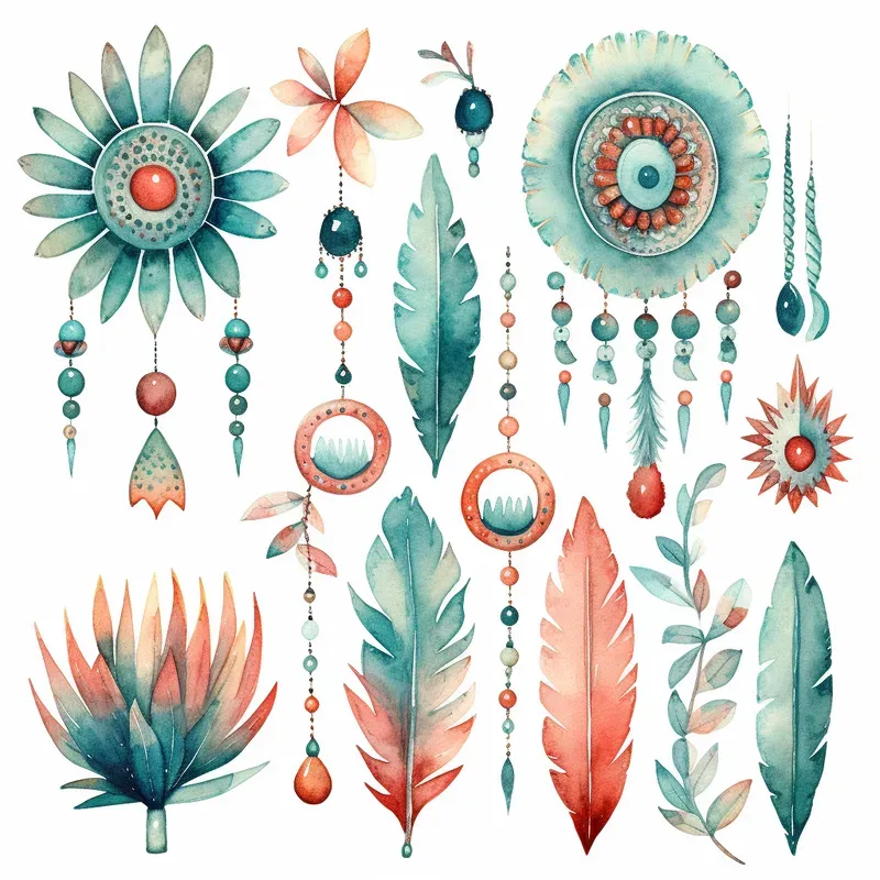 Watercolor Boho Clip Art Illustrations Midjourney Prompt | PromptBase