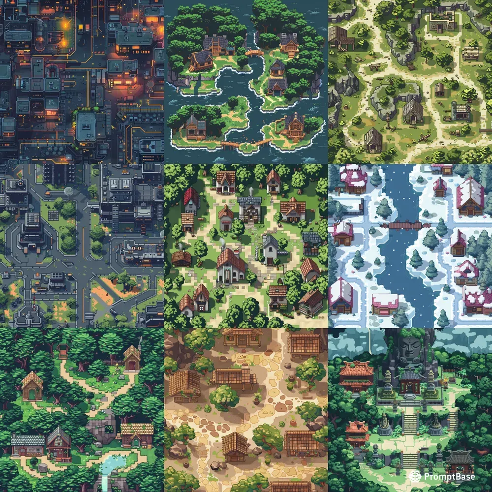 Simple Customizable Pixel Game Maps Midjourney Prompt | PromptBase