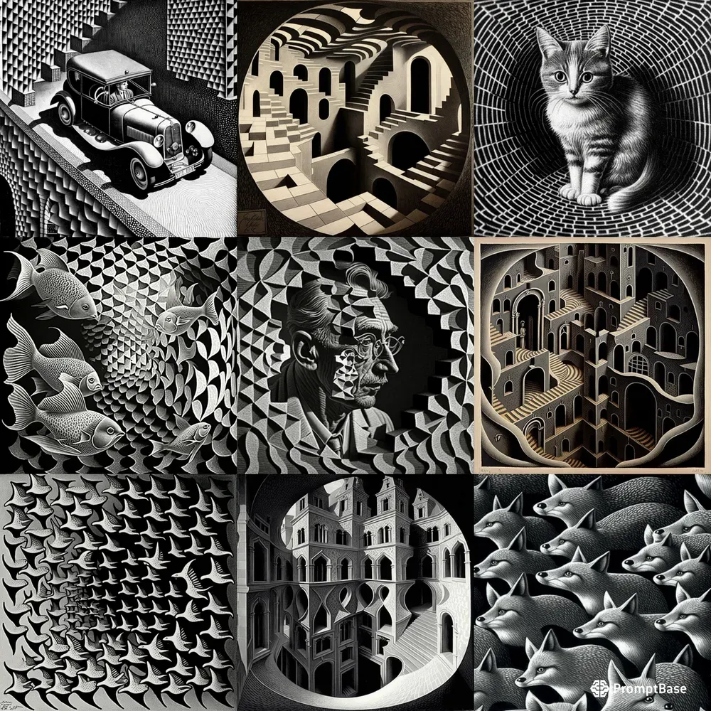 Escher Style Optical Illusions Midjourney Prompt | PromptBase