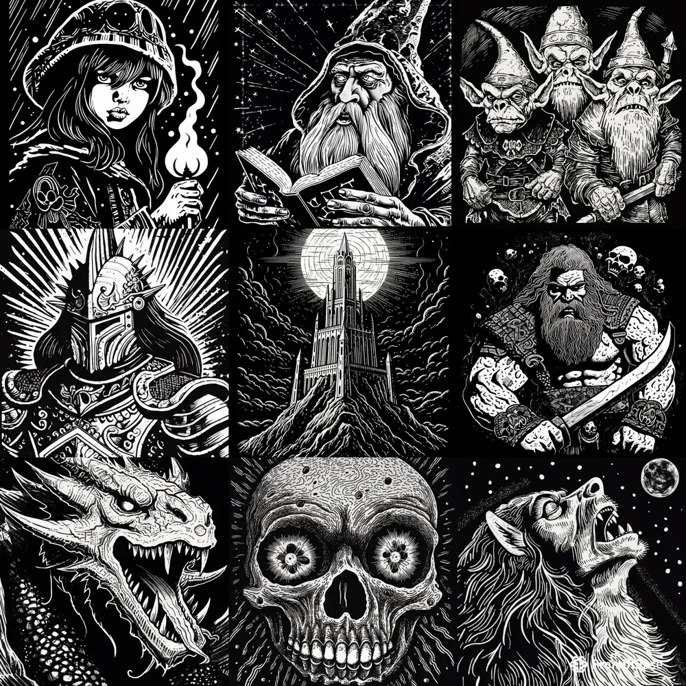 Old School Renaissance DnD Illustrations Midjourney Prompt | PromptBase