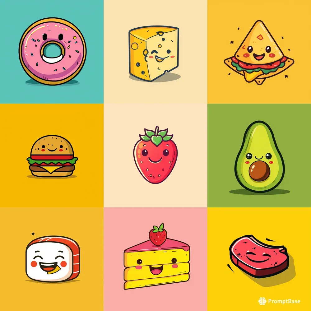 Cute Food Logos With Faces Midjourney Prompt | PromptBase