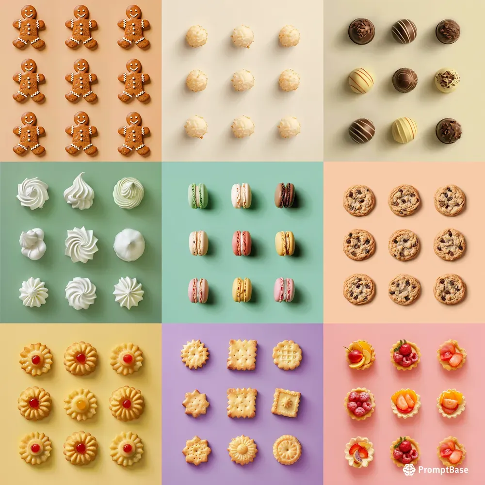 Nine Sweets In Square Backgrounds Midjourney Prompt | PromptBase