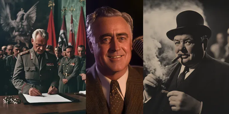 Iconic Wwii Characters In Action Generator App | PromptBase